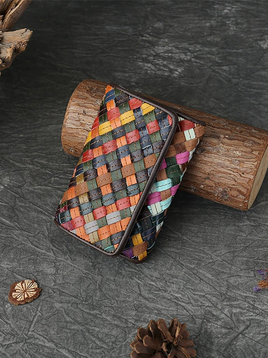 Women Colorful Leather Weave Multifunction Wallet – BUYKUD